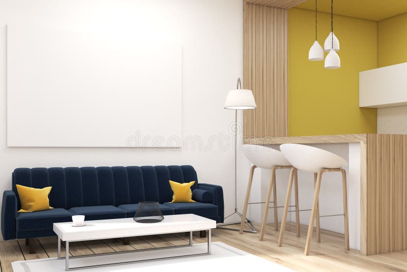 Living Room with Black Sofa in a Studio, Side Stock Illustration ...