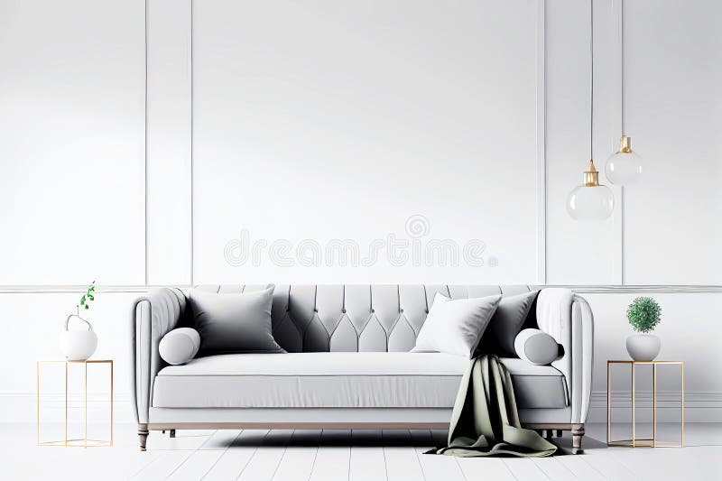 Living Room with Blank White Wall Mockup. Generative Ai Stock ...