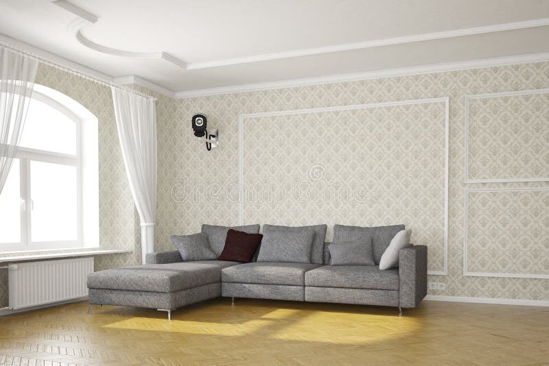 Living Room with Cctv Camera Stock Illustration - Illustration of ...