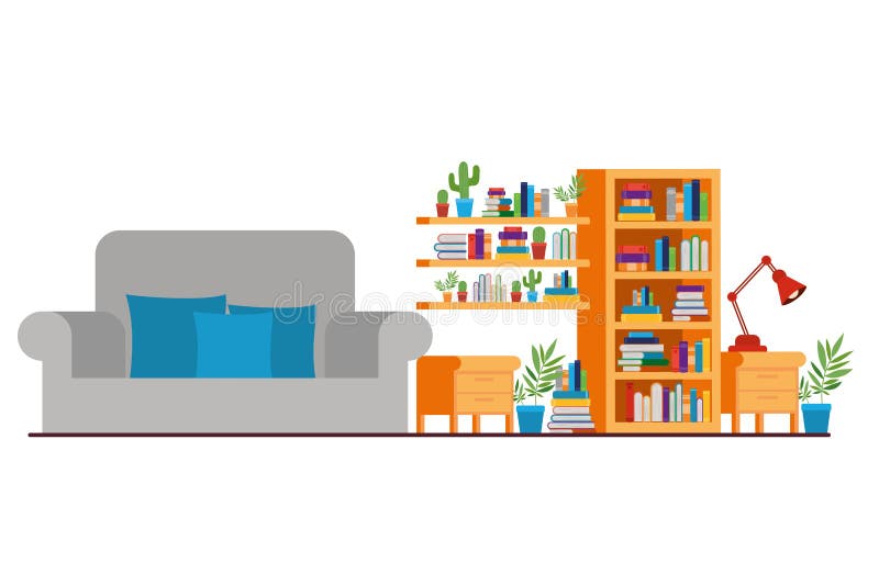 Interior Library Room Vector Colored. a Set of Books. the Design of the ...