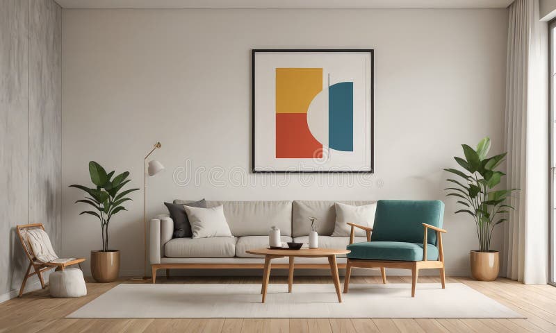 Living Room with Couch and Coffee Table Stock Illustration ...