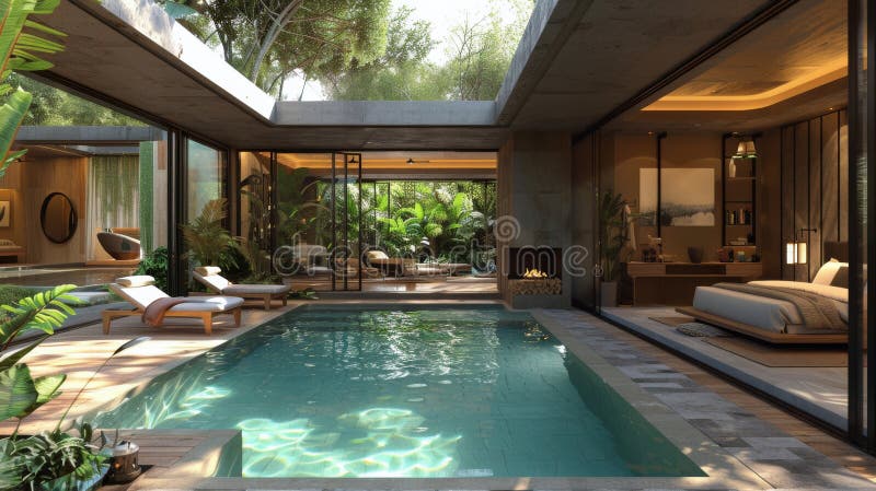 A Living Room with a Brown and Beige Color Scheme Stock Image - Image ...