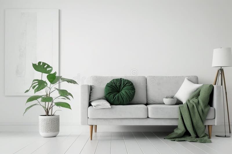 Living Room with Couch and Potted Plant. Generative AI Stock ...