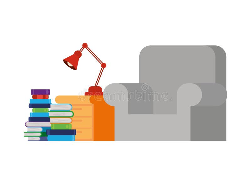 Living Room with Couch and Stack of Books Stock Vector - Illustration ...