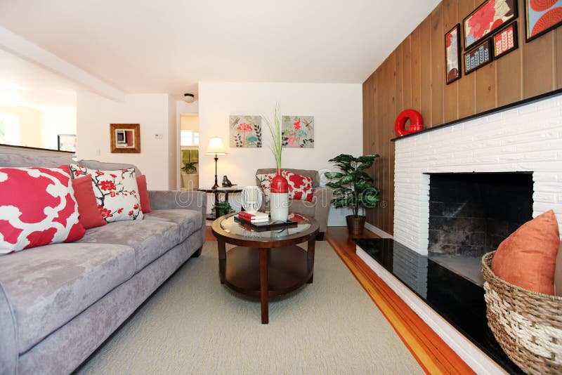 Elegant Gold and Pink Fireplace Living Room. Stock Photo - Image of ...