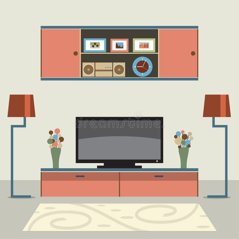 Living Room Decorated. stock vector. Illustration of house - 60457854