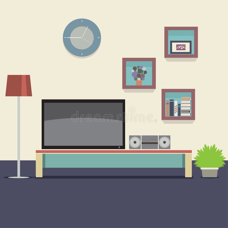 Living Room Decorated. stock vector. Illustration of screen - 60473349