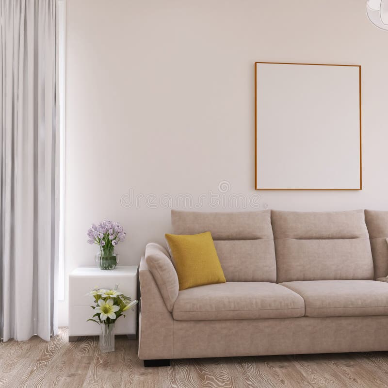 Living Room Design, 3d Render, 3d Illustration Stock Illustration ...