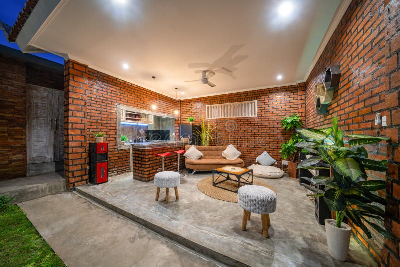 Living Room and Dining Area of a Modern Villa in Countryside Stock ...