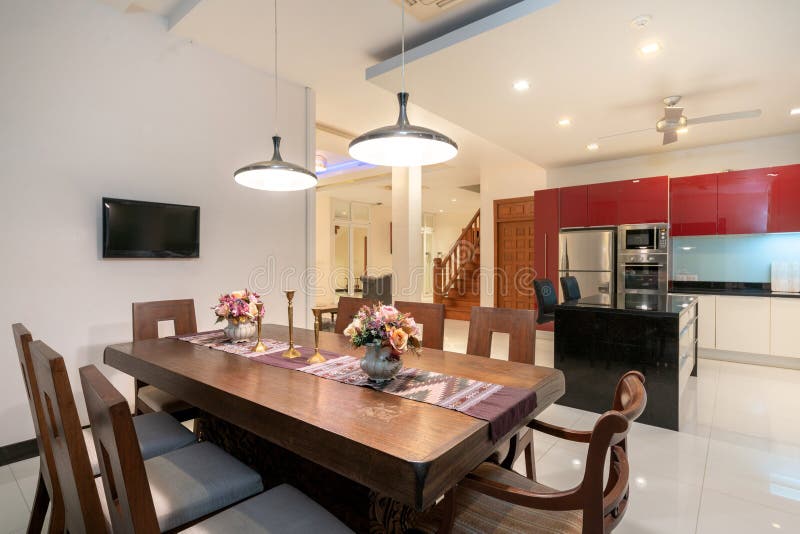 Living Room with Dining Table Stock Photo - Image of couch, lamp: 150289890