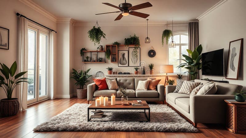 Living Room:Domestic Wrapped Setting Featuring a Cozy, Modern Living ...