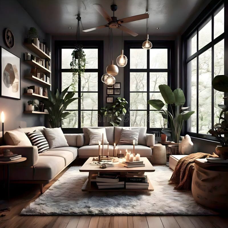 Living Room:Domestic Wrapped Setting Featuring a Cozy, Modern Living ...