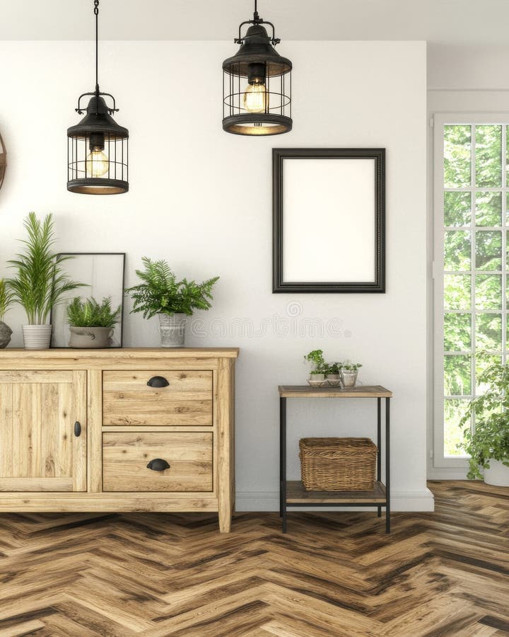 A Living Room Embracing Minimalism Features a Sideboard, a Chair, and a ...