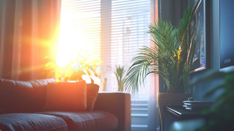 Living Room with Energy-efficient Air Conditioner and Fresh Natural ...