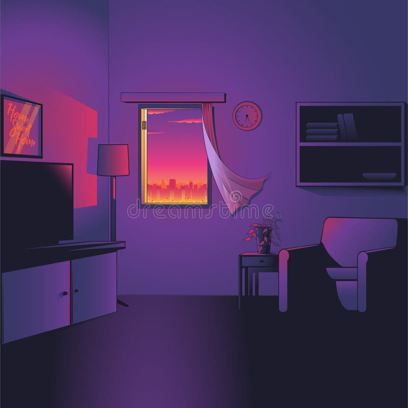 Living Room in the Evening Background Stock Vector - Illustration of ...