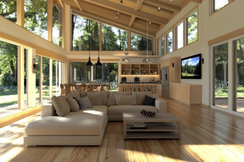 The Living Room Features a Modern Open-plan Design that Incorporates a ...