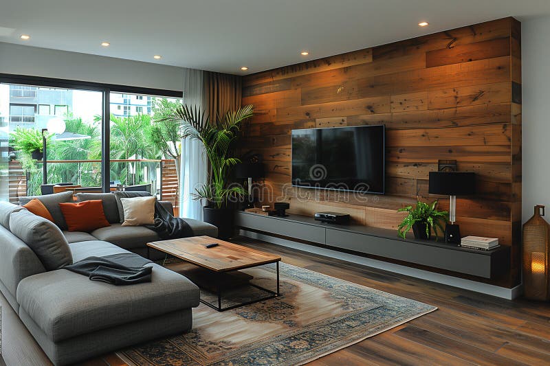 A Living Room Featuring a Sizable Couch and a Modern Flat Screen TV ...