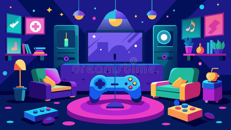 The Living Room is Filled with an Array of Controller Lights and Game ...