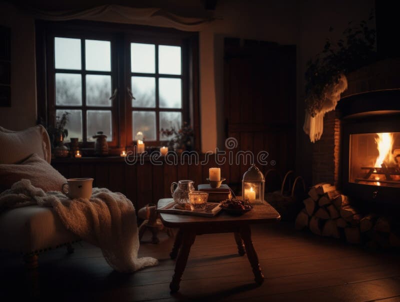 A Living Room with a Fire Place and a Coffee Table. AI Generative Image ...