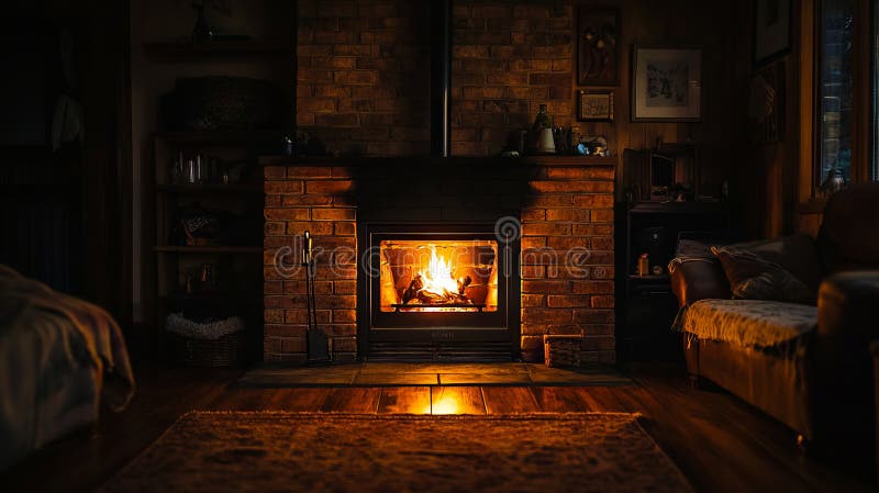 A Living Room with a Fire Place in the Middle of it Stock Photo - Image ...
