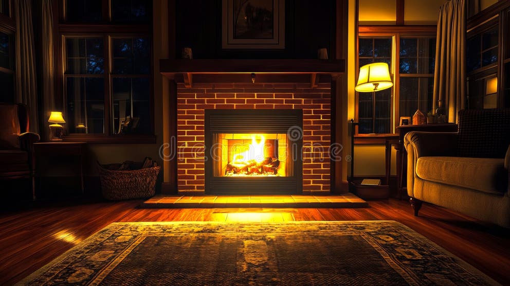 A Living Room with a Fire Place in the Middle of it Stock Photo - Image ...