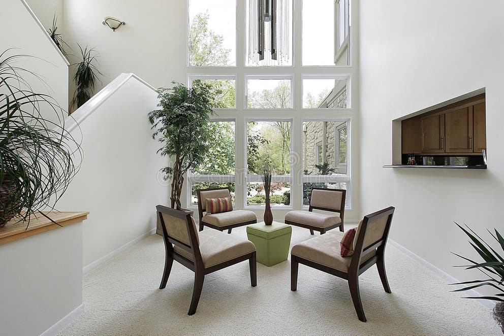 Living Room with Floor To Ceiling Windows Stock Photo - Image of ...