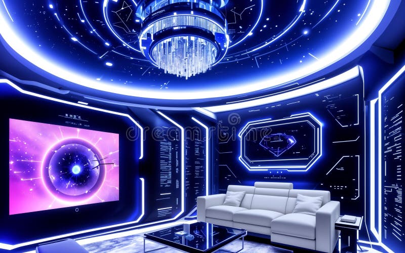 The Living Room of the Future World is Modern and Has a Digital ...
