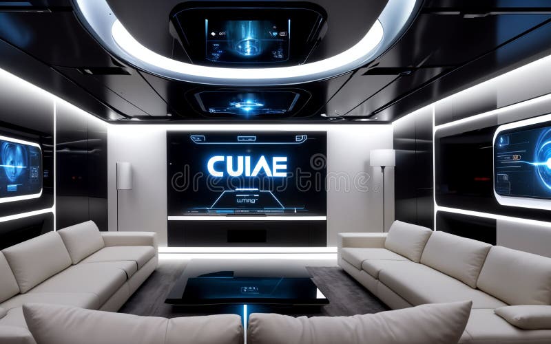 The Living Room of the Future World is Modern and Has a Digital ...