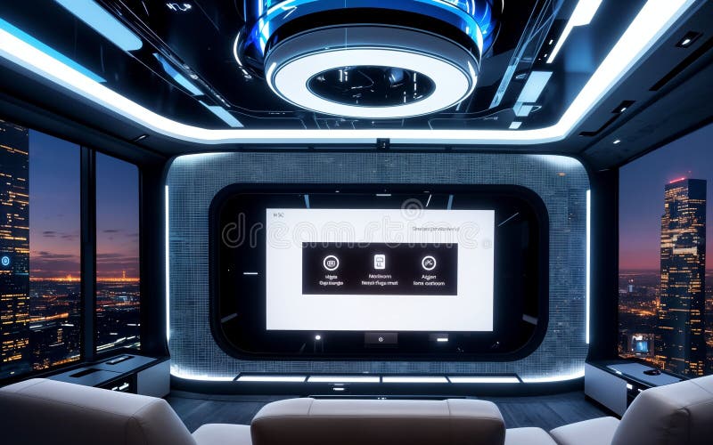 The Living Room of the Future World is Modern and Has a Digital ...