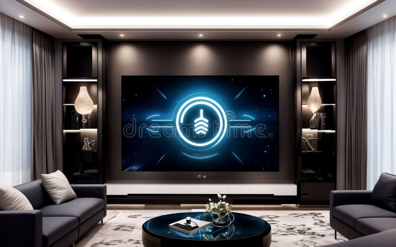 The Living Room of the Future World is Modern and Has a Digital ...