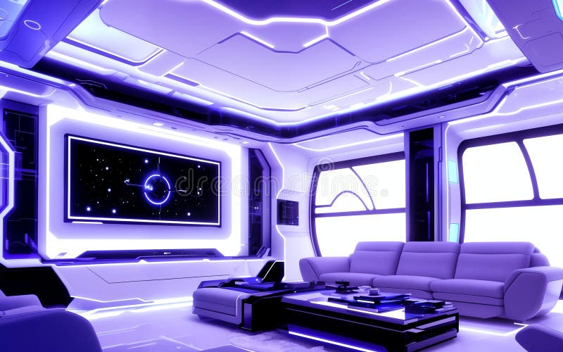 The Living Room of the Future World is Modern and Has a Digital ...