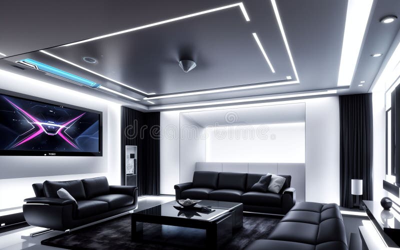 The Living Room of the Future World is Modern and Has a Digital ...