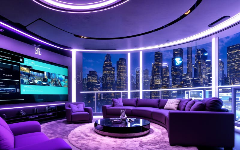 The Living Room of the Future World is Modern and Has a Digital ...