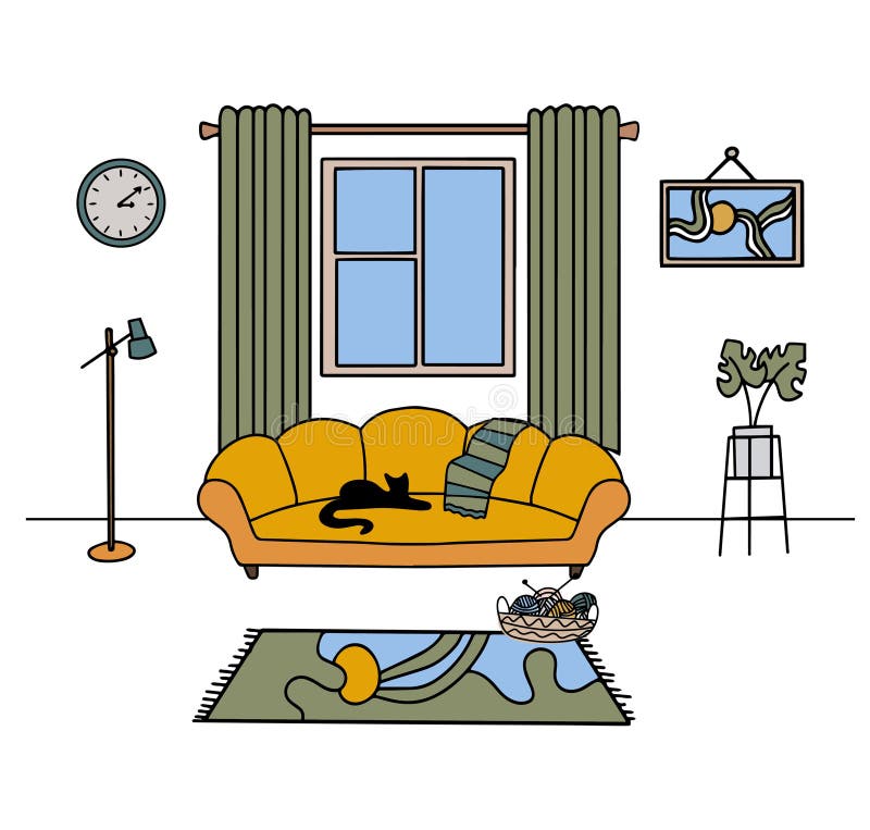 Living Room Graphic Home Interior Sketch Illustration Vector . Vector ...