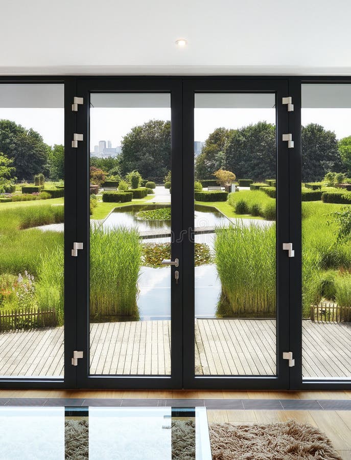 Living Room with Great Windows and Doors Stock Image - Image of ...