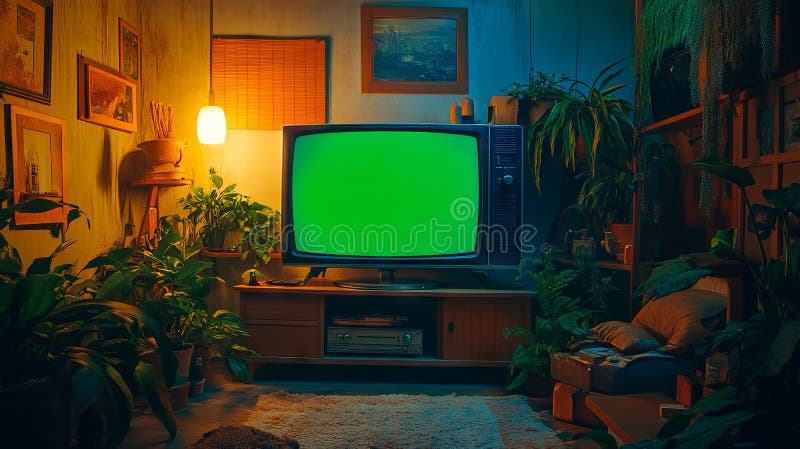 A Living Room with a Green Screen Television in it Stock Photo - Image ...