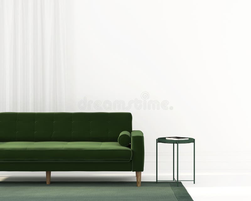 Living Room with a Green Sofa Stock Illustration - Illustration of ...