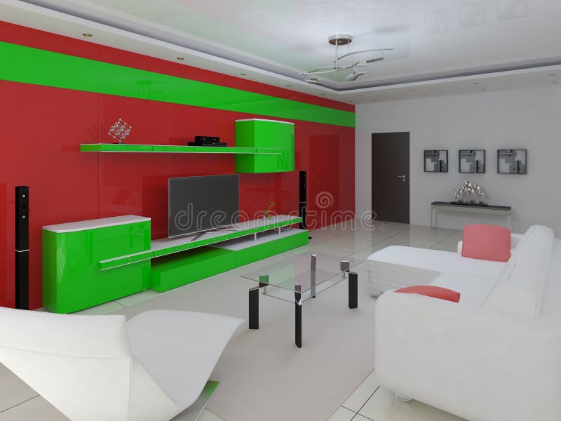 Living Room High-tech Interior. Stock Illustration - Illustration of ...