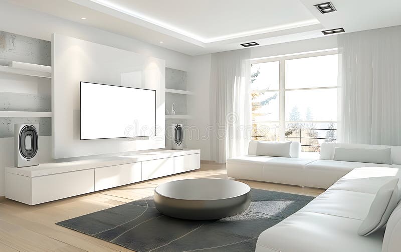 Living Room in High-Tech Interior, Technology Interior Concept ...