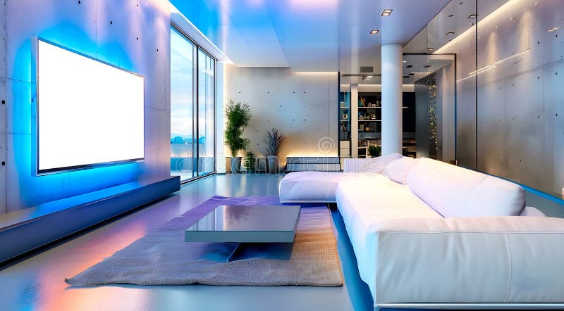 Living Room in High-Tech Interior, Technology Interior Concept ...