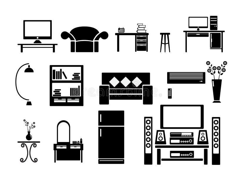 Living Room Icon Set Vector Stock Vector - Illustration of wood, lamp ...