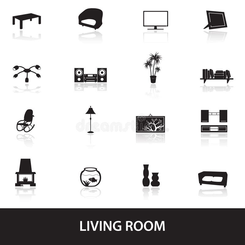 Flat Living Room, Kitchen, Bedroom and Bathroom Icons Eps10 Stock ...