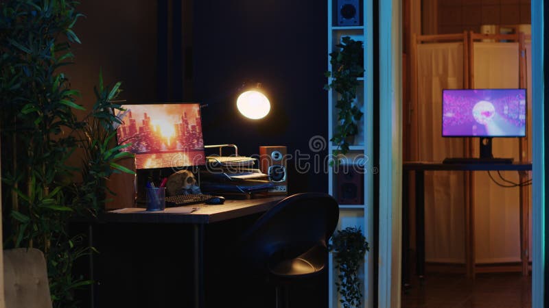 Living Room Illuminated by Neon Lights with 3D Rendered Animations ...