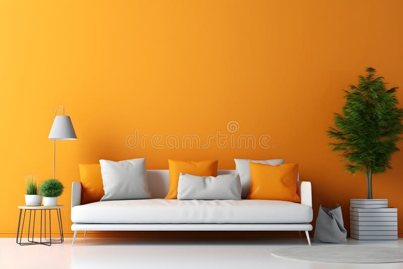 Living Room Inside the House with Bright Orange Color by Generative AI ...