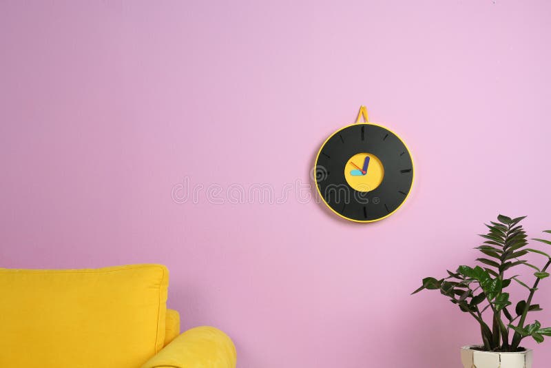 Living Room Interior with Clock and Space for Text on Wall Stock Photo ...