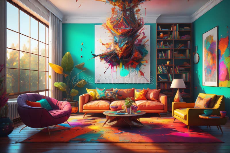 Living Room Interior Design with Different Paint Colors Stock ...