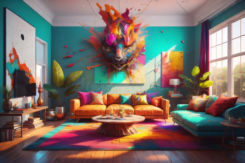 Living Room Interior Design with Different Paint Colors Stock ...