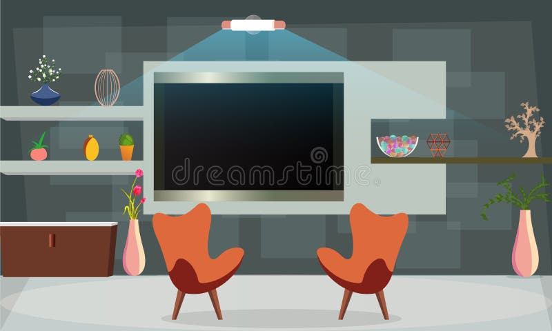 Living Room Interior Design with LCD Screen and Armchair. Stock ...