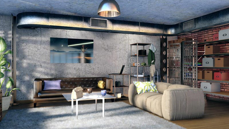 3D Animation of Loft Living Room Interior Design Stock Video - Video of ...