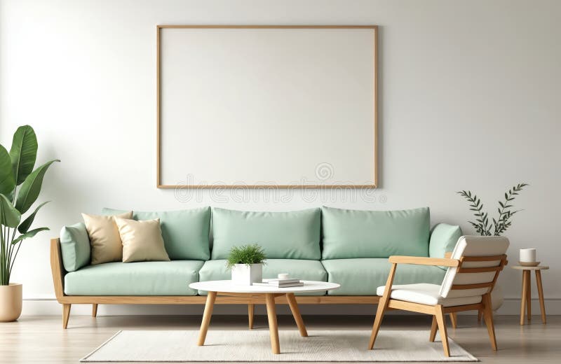 Living Room Interior. Modern Design with Light Green Sofa, Pillows ...